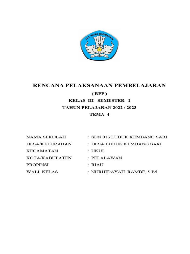 RPP Kelas 3 Tema 4 | PDF | Karier & Perkembangan