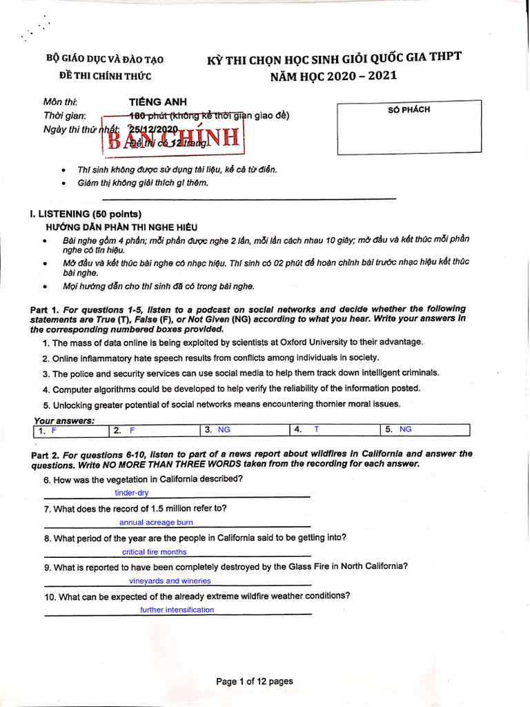 Đề thi HSG QG 2020 2021 | PDF