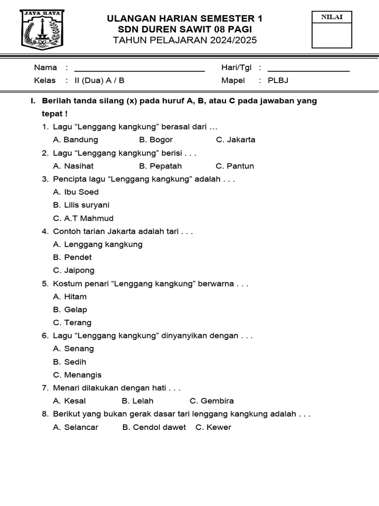 PAT PLBJ KELAS 2 (Bab 1) | PDF