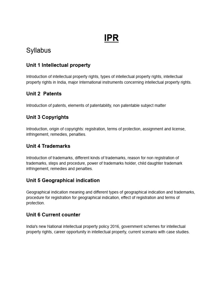 IPR Syllabus | PDF