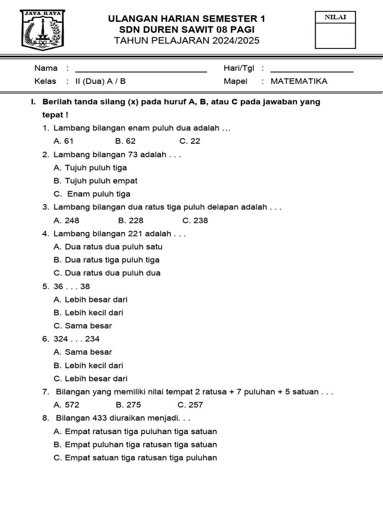 PAT MTK KELAS 2 (Bab 1) | PDF | Griya & Taman | Seni