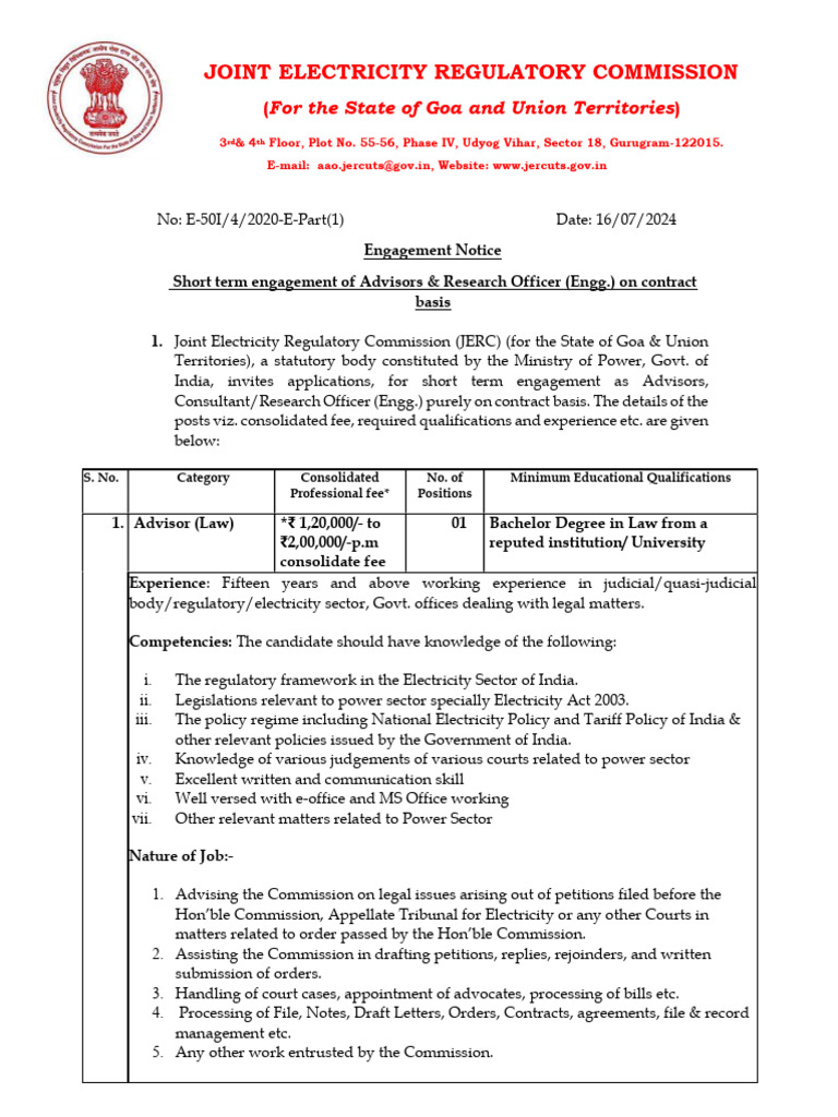 JERC Advisor & Consultant Engagement Notice | PDF | Consultant | Government
