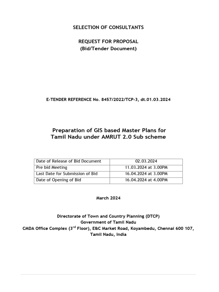 TOR - Master Plan - Tamil Nadu | PDF | Infrastructure | Sampling (Statistics)