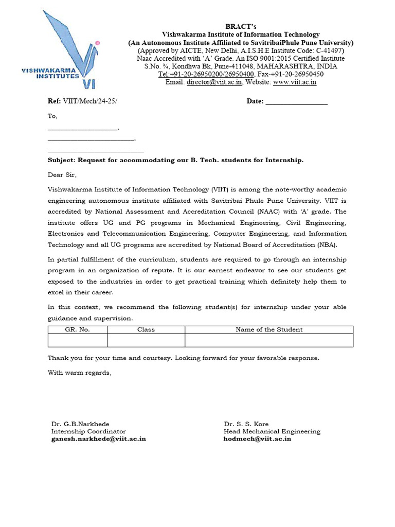Letter of Recomndation (LOR) For Internship - 2023 - 24 | PDF | Business