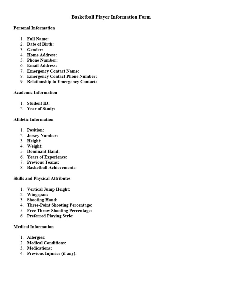 Basketball Player Information Form | PDF