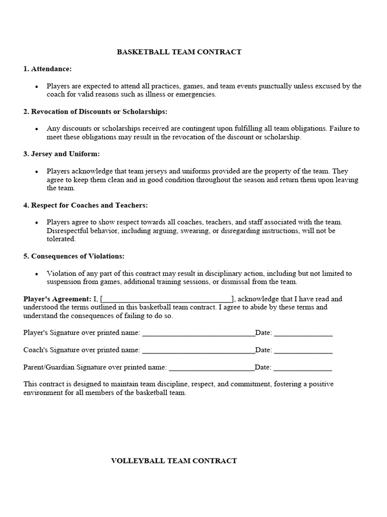 BASKETBALL and Volleyball TEAM CONTRACT | PDF | Disciplines | Justice