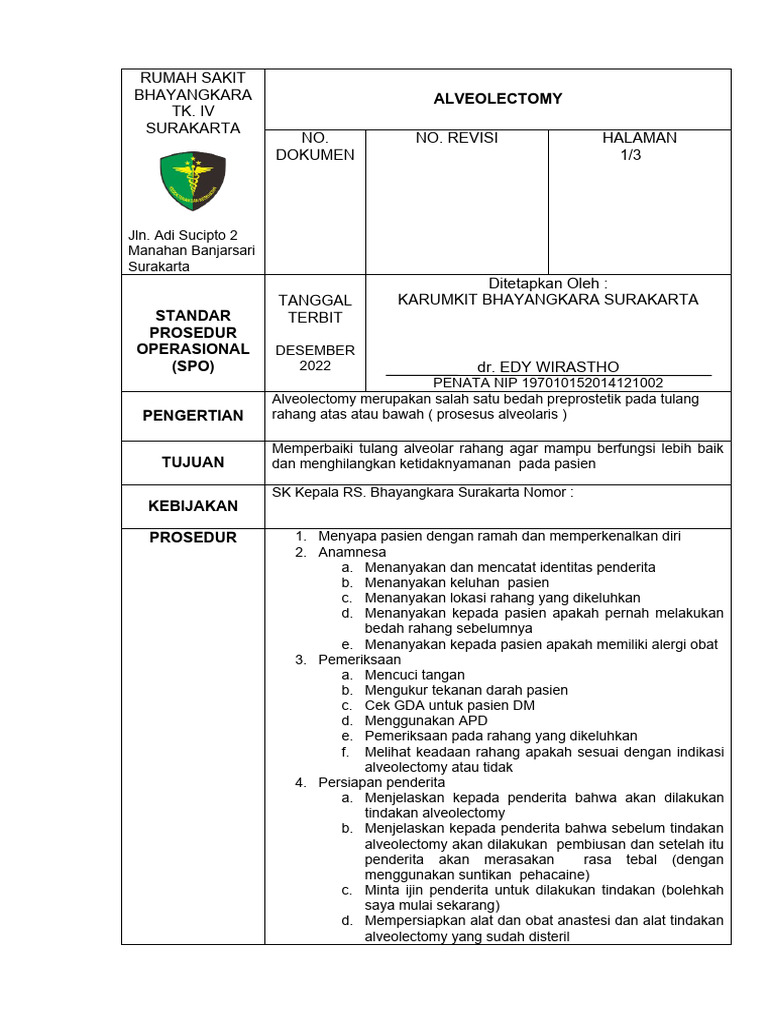 Prosedur Alveolectomy RS Bhayangkara | PDF
