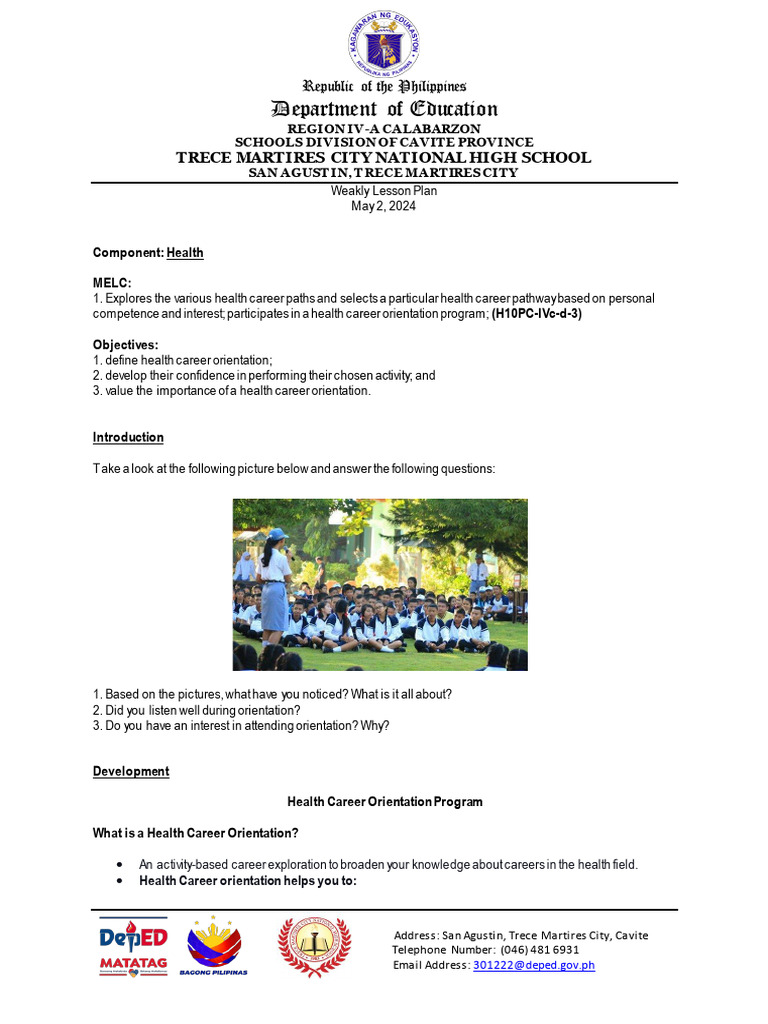 Health Career Orientation Program Guide | PDF | Behavior Modification ...