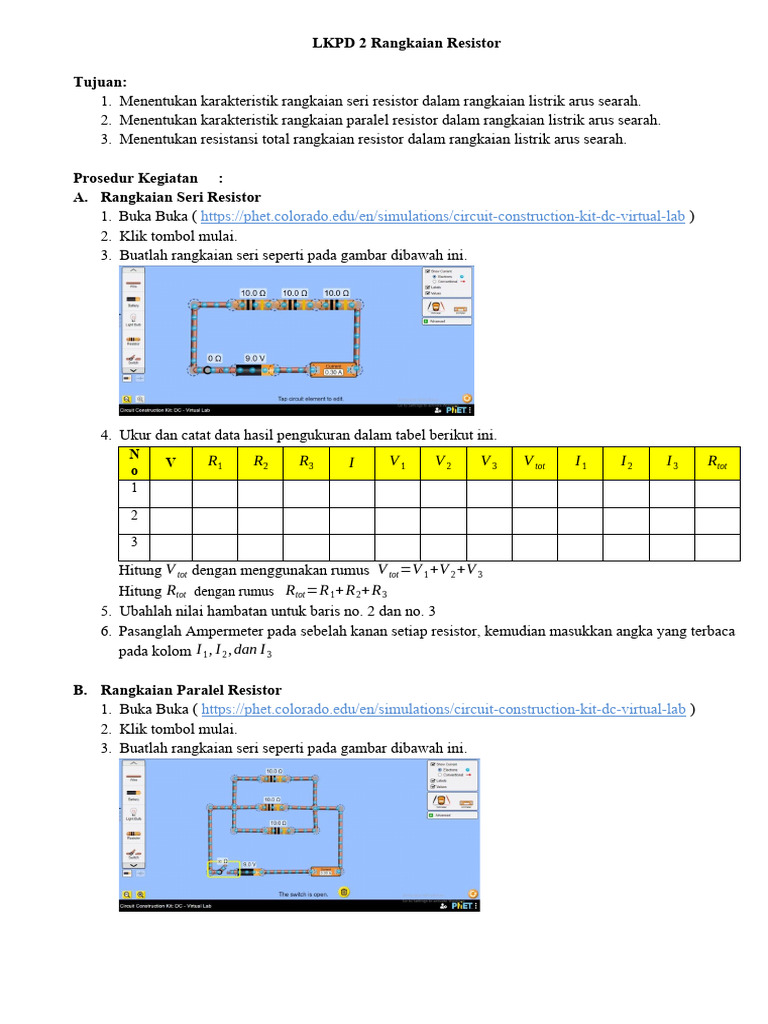 Karakteristik Rangkaian Resistor Arus DC | PDF | Metode & Bahan Ajar