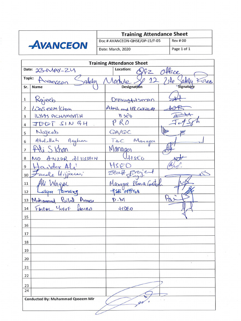 May Training Sheet Attendence Sheet | PDF
