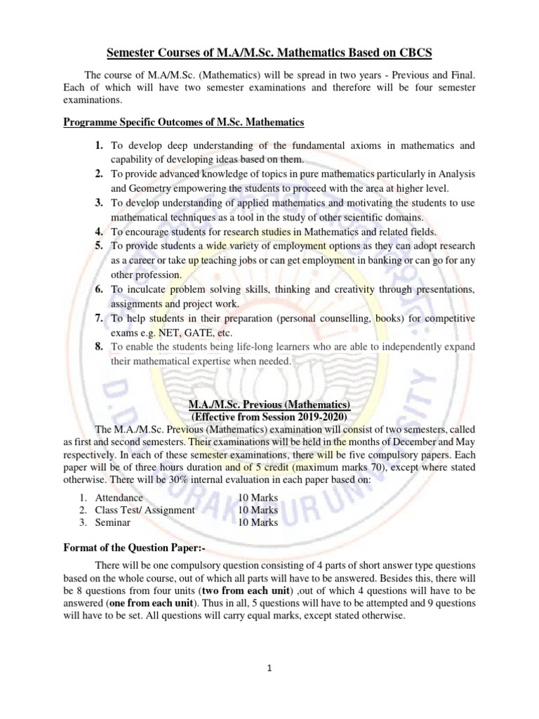 Mathematics CO With Syllabus | PDF | Teaching Mathematics | Integral Equation