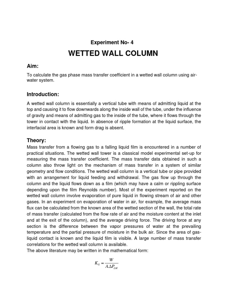 4a.wetted Wall Column | PDF | Liquids | Water