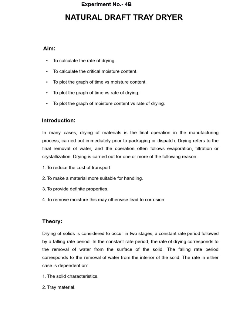 4b. Natural Draft Tray Dryer | PDF | Applied And Interdisciplinary ...