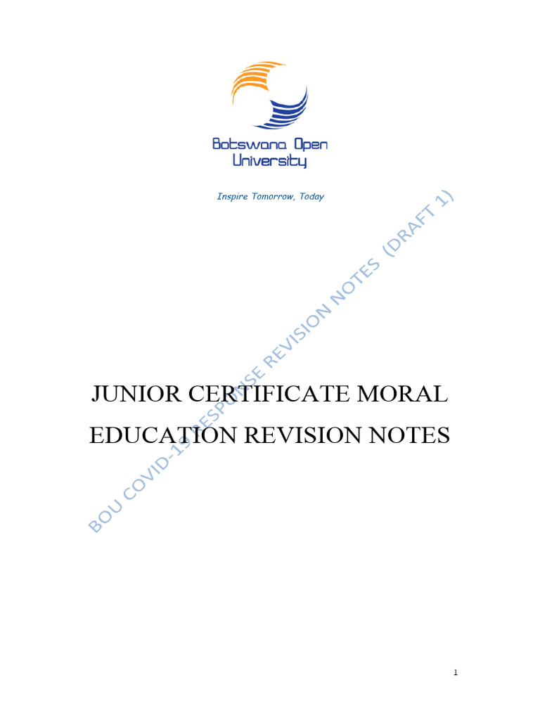 Junior Certificate Moral Education Notes | PDF | Morality | Self Esteem