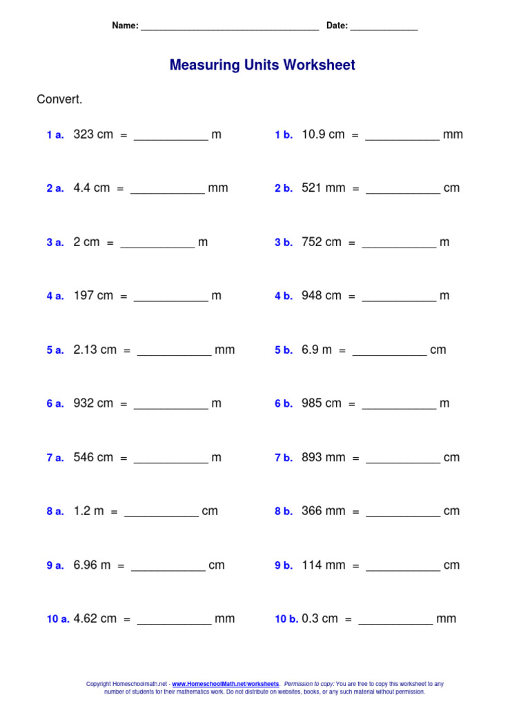 Measurement Units Worksheet | PDF | Document | Data Management