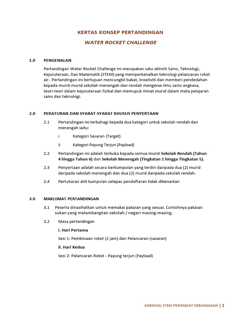 Kertas Konsep Pertandingan Water Rocket Challenge | PDF