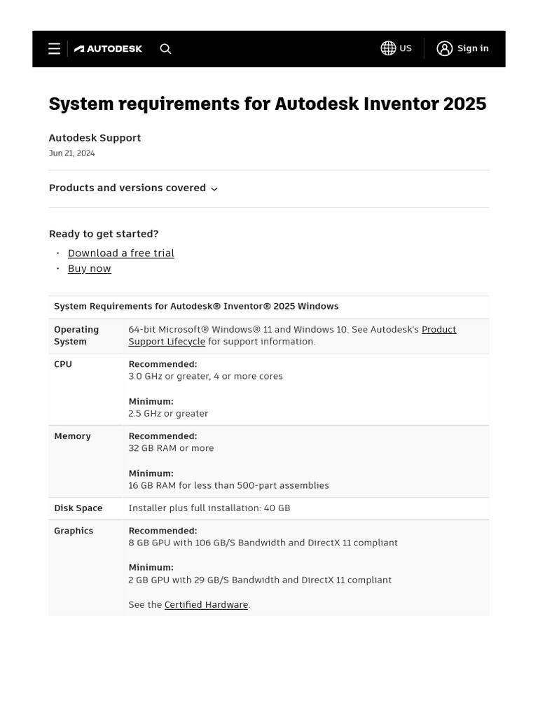 System Requirements For Autodesk Inventor 2025 | PDF | Microsoft ...
