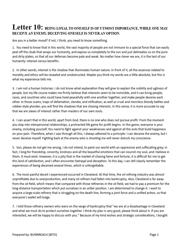 Letter 10 - Reach | PDF | Deception