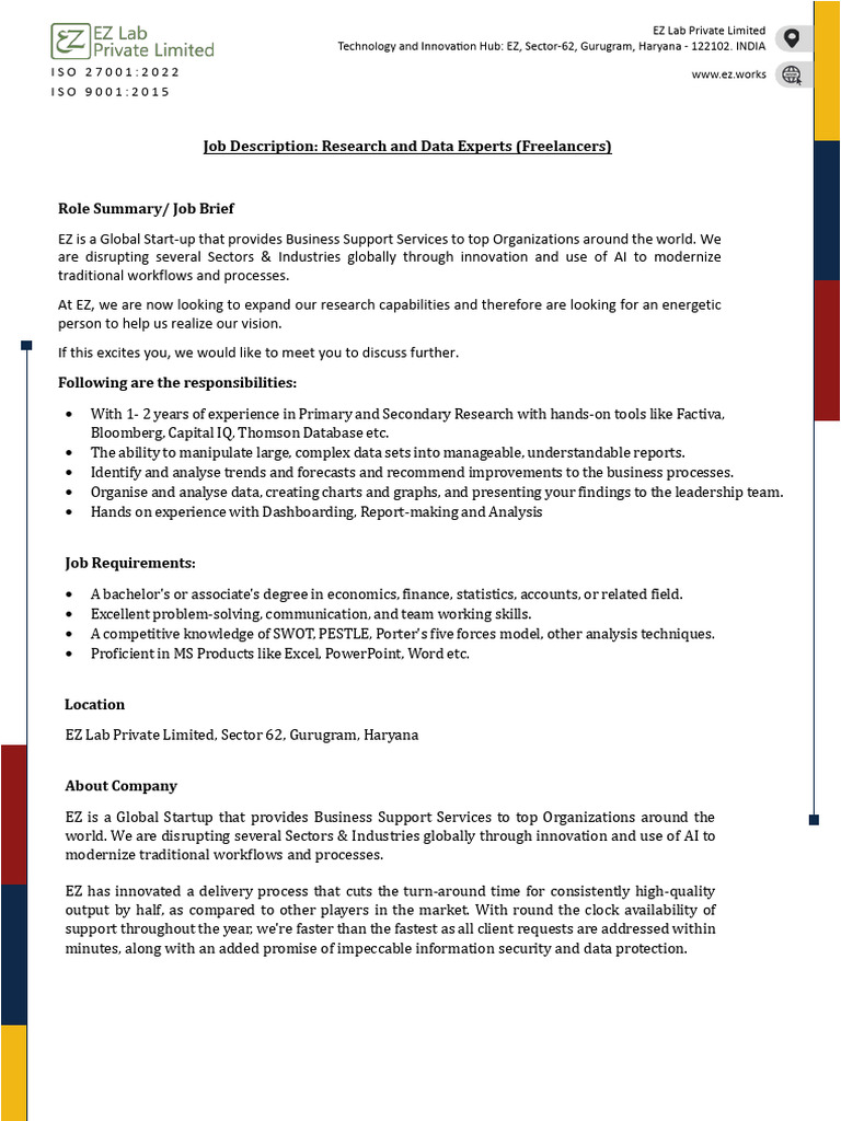 Freelance Research & Data Expert Job | PDF | Innovation | Startup Company