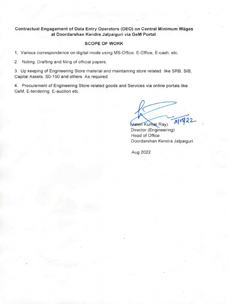 Scope of Work of Deo | PDF