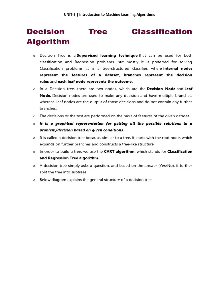 Unit-3 Introduction To Machine Learning Algorithms | PDF | Support Vector Machine | Machine Learning