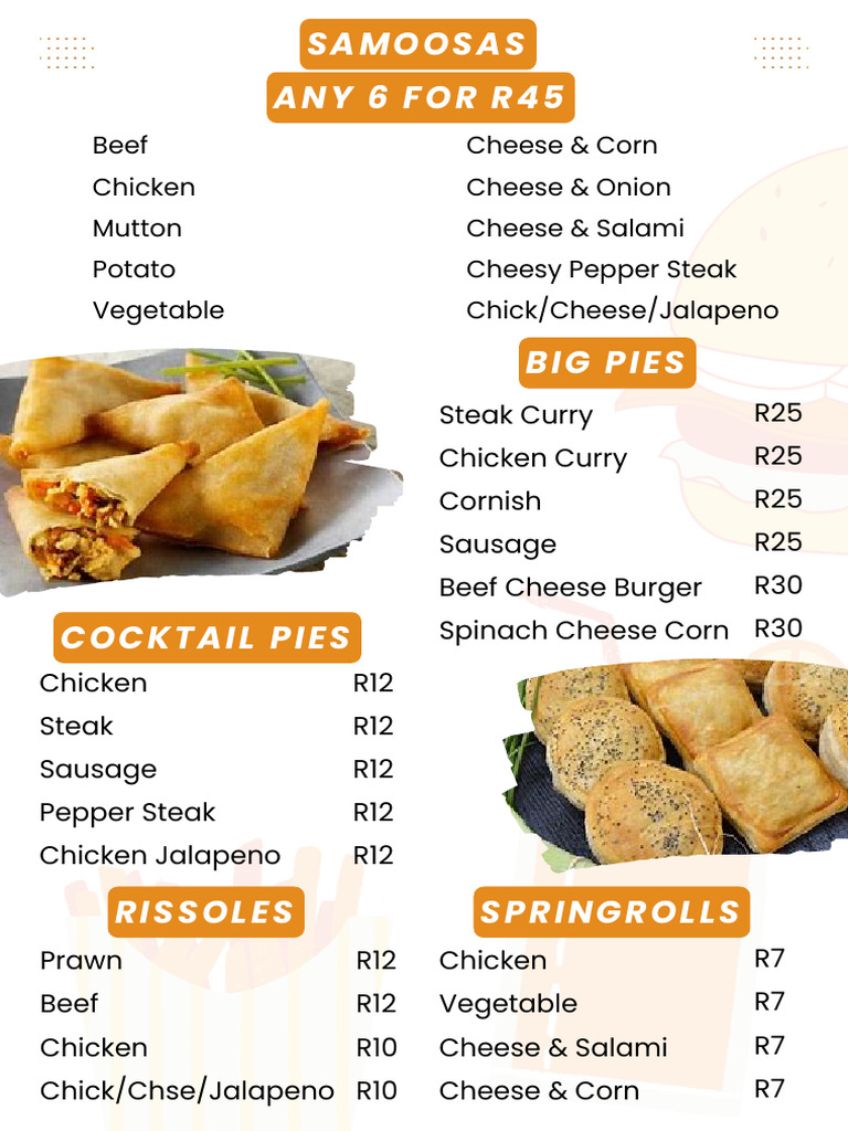 Orange White Bright Fast Food Menu | PDF | Hamburgers | Sausage