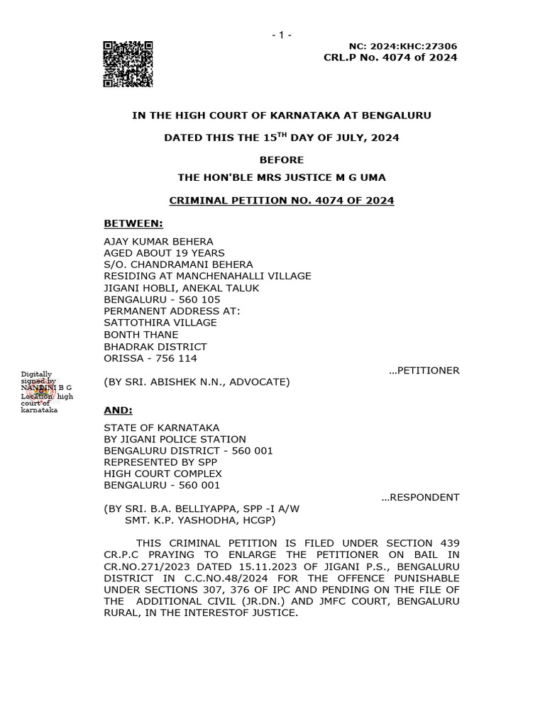 Bail Petition of Ajay Kumar Behera | PDF | Bail | Rape