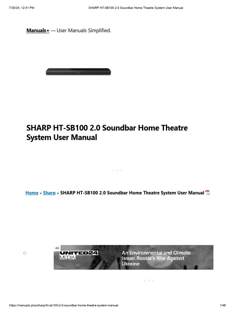 SHARP HT-SB100 2.0 Soundbar Home Theatre System User Manual | PDF | Ac Power Plugs And Sockets ...