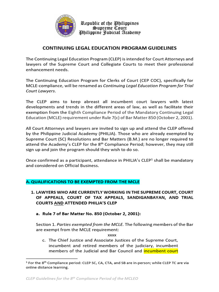 CLEP Guidelines for MCLE 8th Period | PDF | Supreme Court Of The United ...