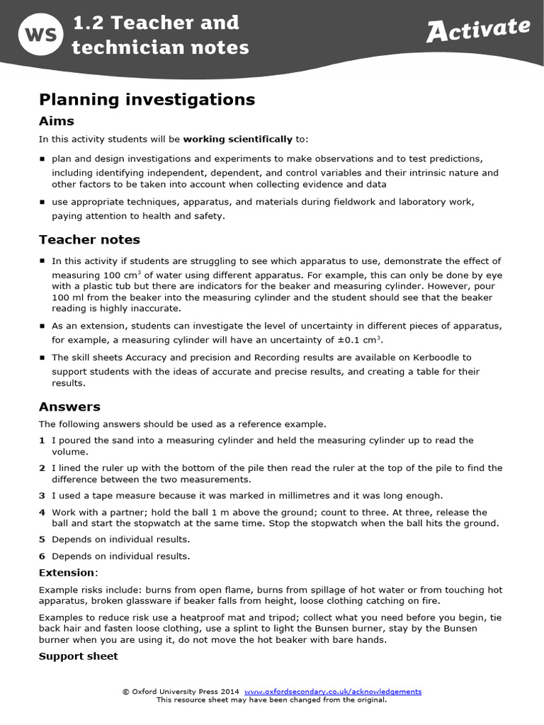 WS1.2 Teacher Notes | PDF | Accuracy And Precision