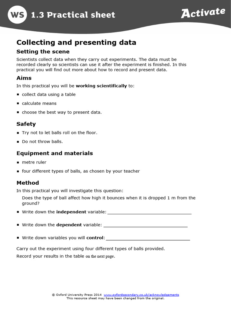 WS1.3 Practical Collecting Data | PDF | Chart | Experiment