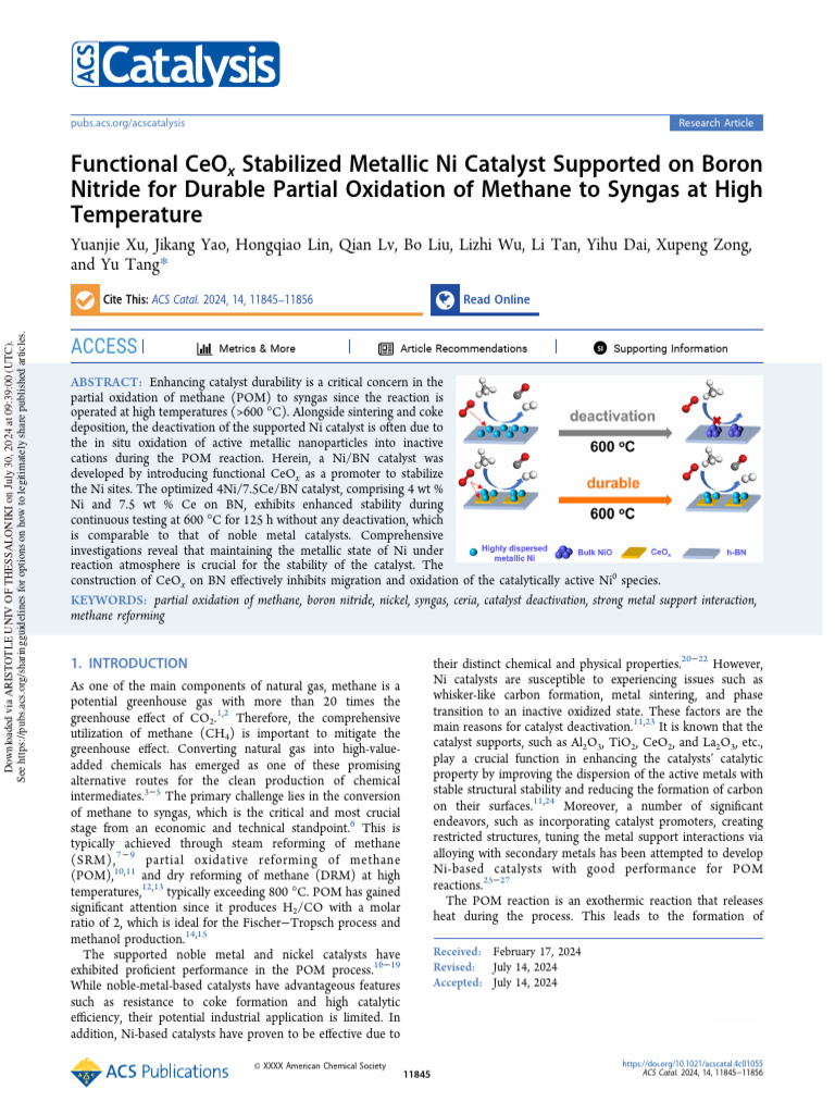 Xu Et Al 2024 Functional Ceox Stabilized Metallic Ni Catalyst Supported ...