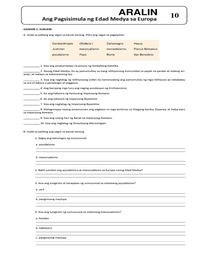 Aralpan Aralin 1011 Activity | PDF