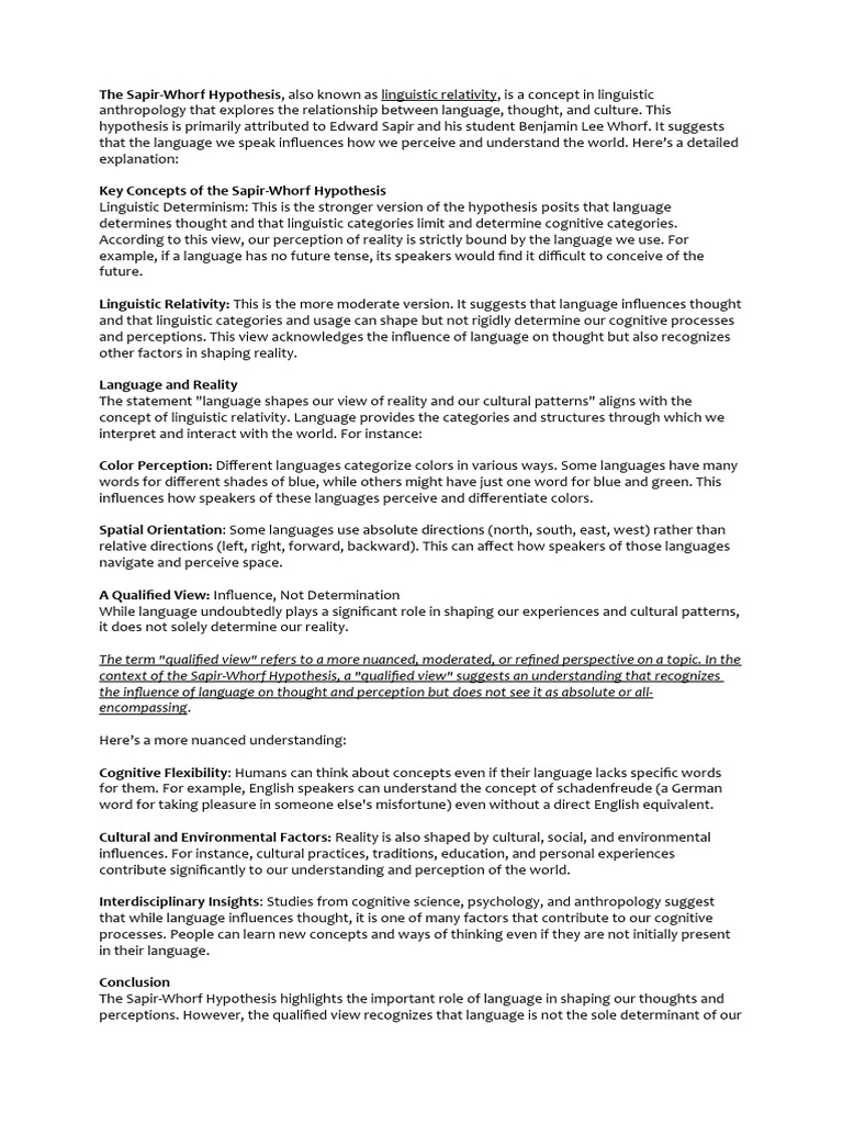 Understanding the Sapir-Whorf Hypothesis | PDF | Linguistics | Human ...