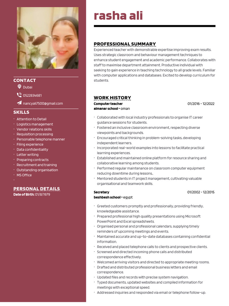 Rasha Ali CV | PDF | Teachers | Learning