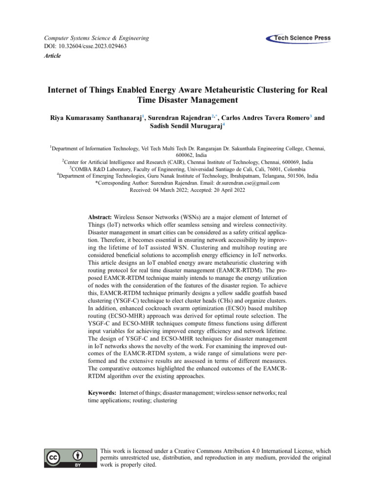 Internet Of Things Enabled Energy Aware Metaheuristic Clustering For Real Pdf Wireless