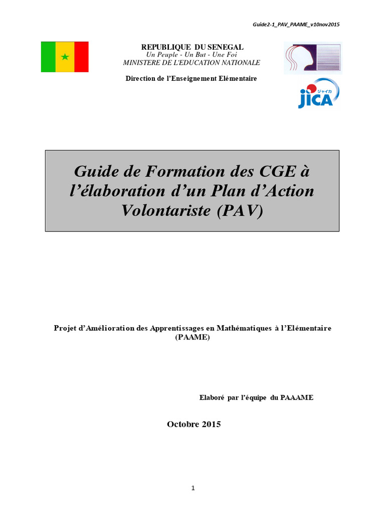 Guide de Formation sur le PAV au Sénégal | PDF | Pédagogie | Planification
