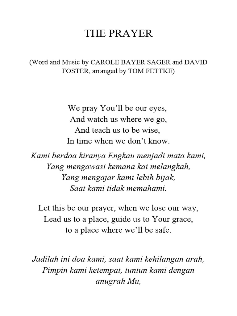 Arti dan Lirik Lagu "The Prayer" | PDF