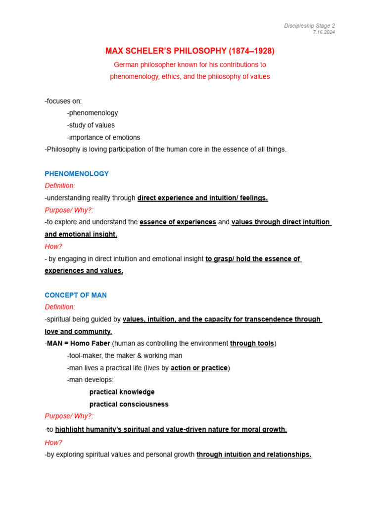 Max Scheler's Philosophy of Values | PDF | Experience | Intuition