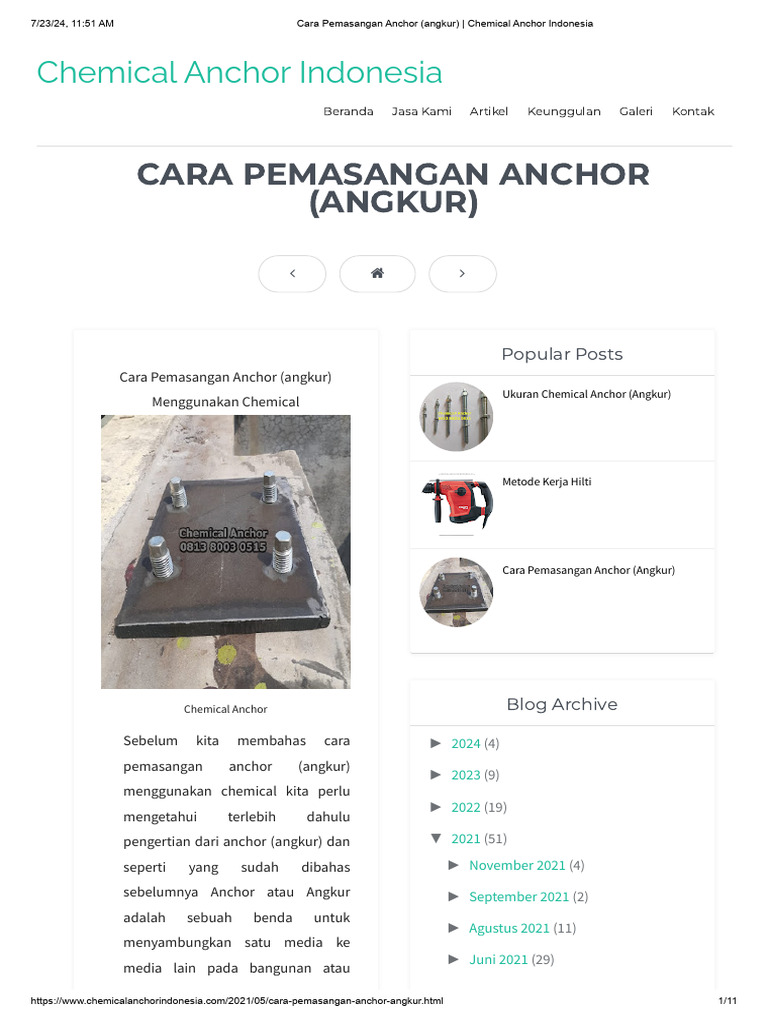 Cara Pemasangan Anchor (Angkur) - Chemical Anchor Indonesia | PDF