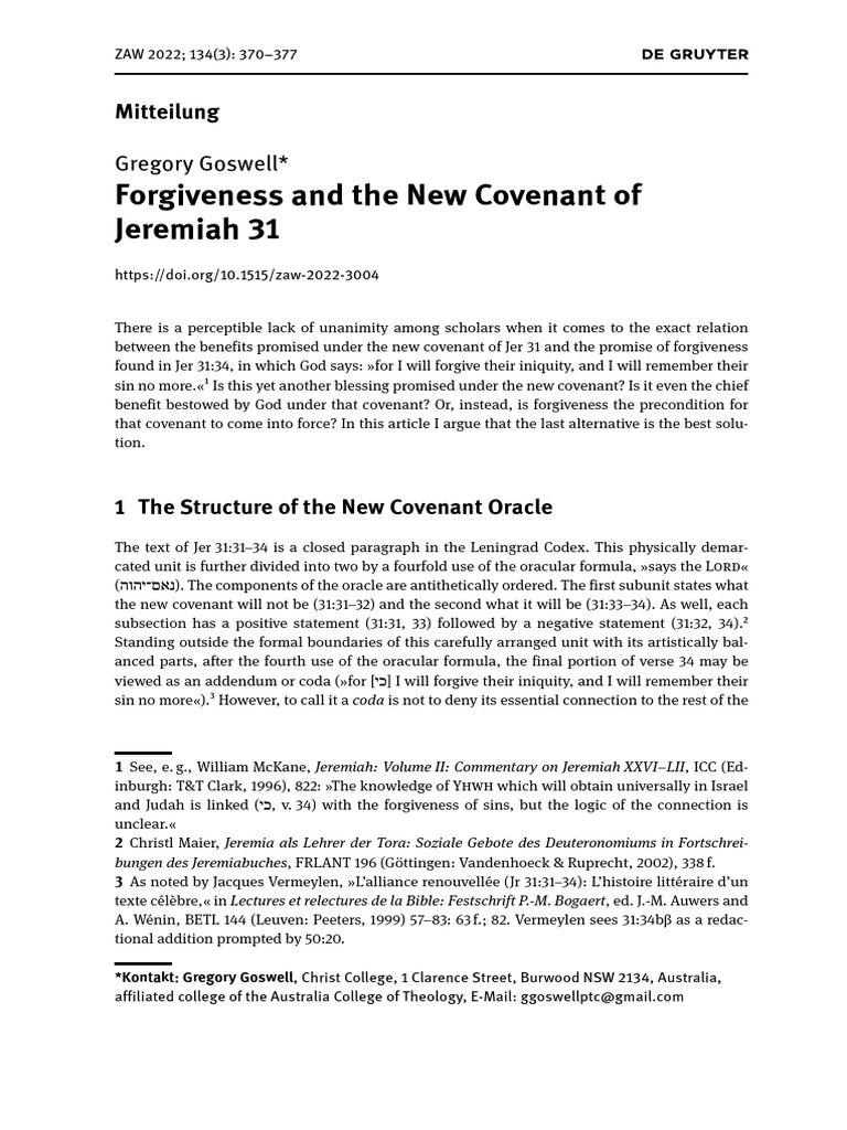 Jeremiah 31: Forgiveness & Covenant | PDF | Covenant (Biblical) | New ...