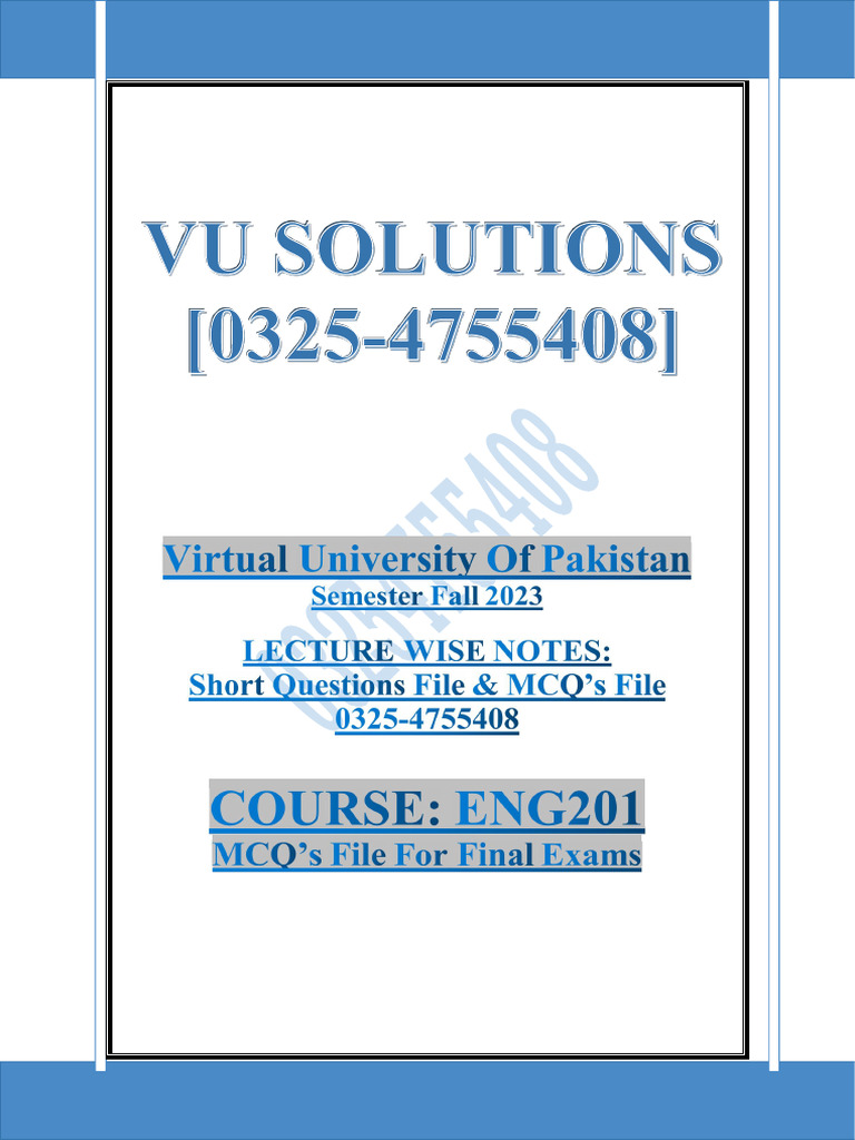 ENG201 Lecture Wise (MCQ's File For Final Exams) 03254755408 | PDF | Information | Specification ...