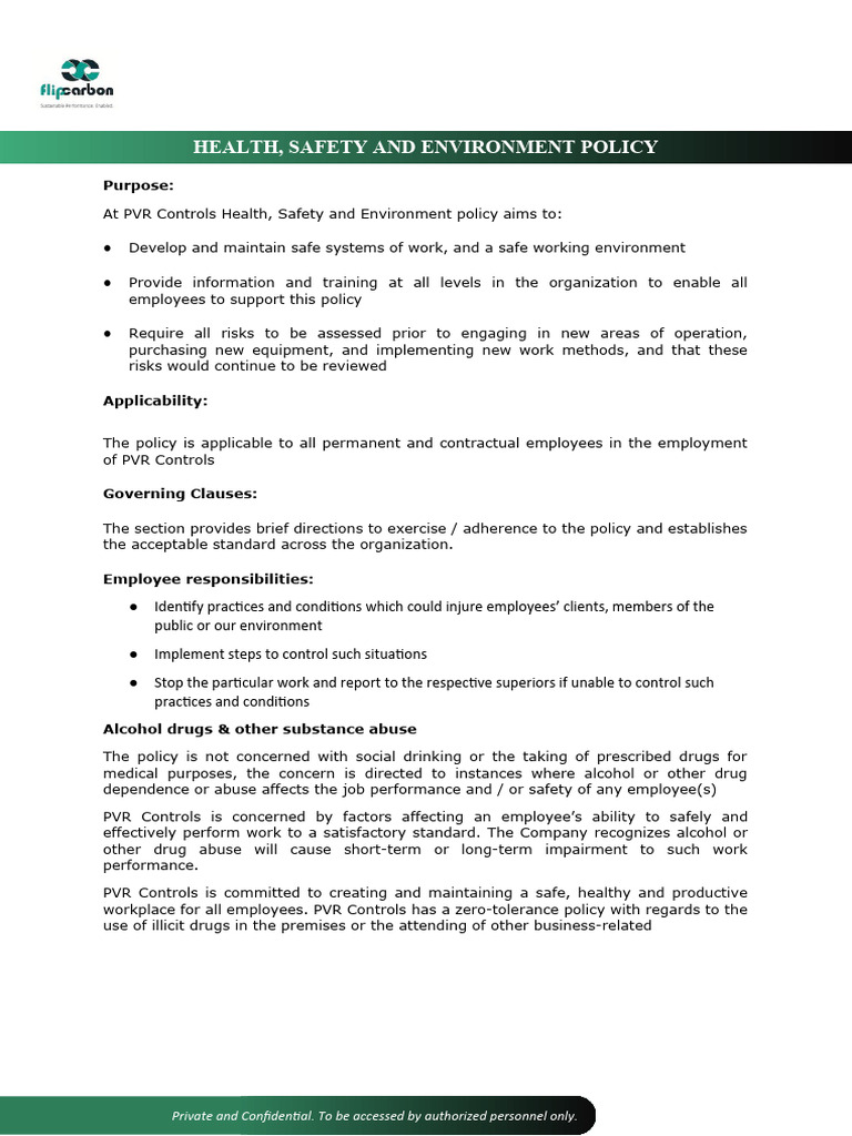 Health Safety & Environment Policy - PVR | PDF | Substance Abuse ...