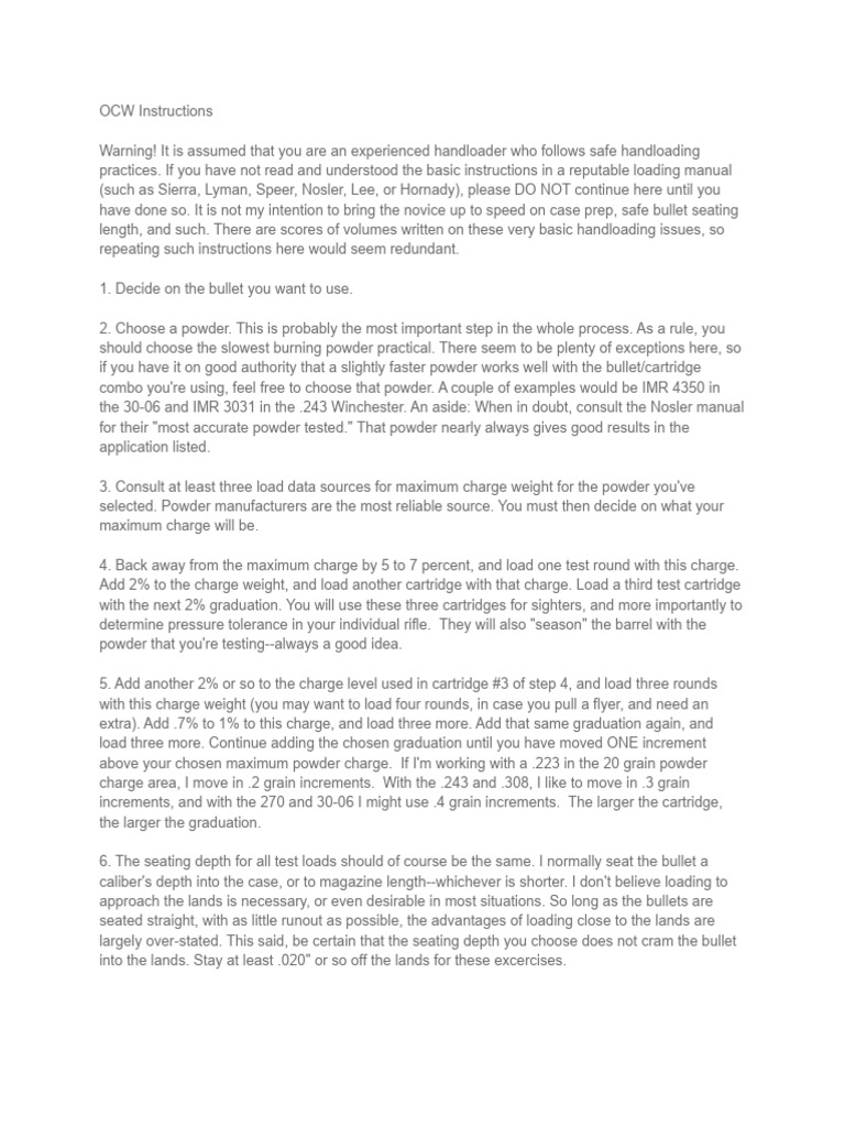 OCW Instructions | PDF | Cartridge (Firearms) | Gun Barrel