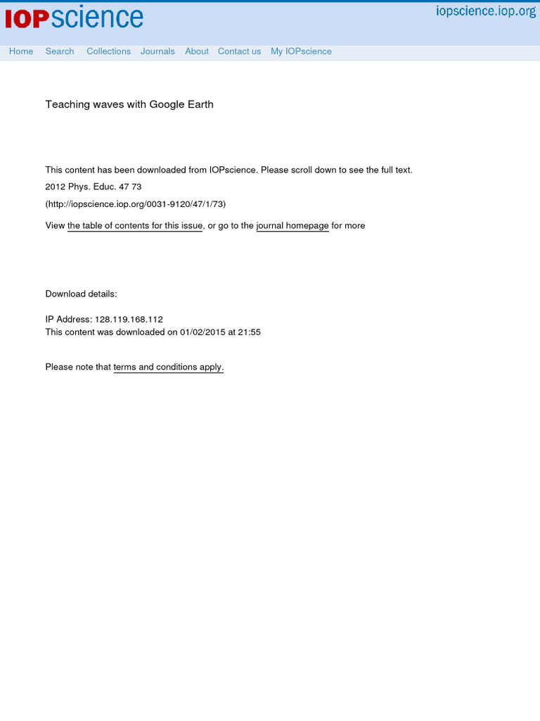 Teaching Waves With Google Earth | PDF | Wavelength | Diffraction