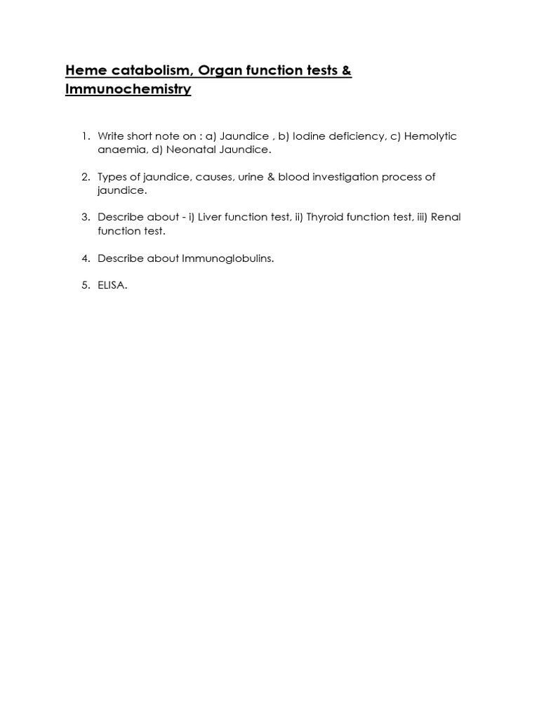 Heme Catabolism, Organ Function Test & Immunochemistry | PDF