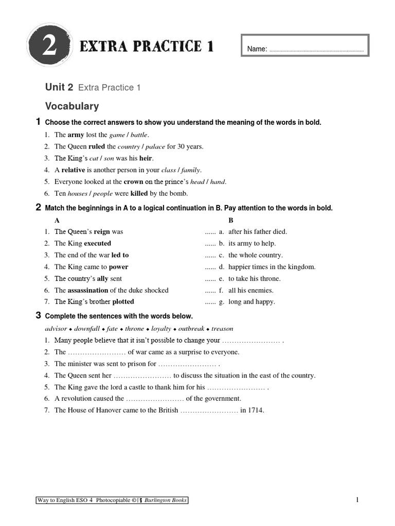 WaytoEnglish 4ºESO - ExtraPractice-UNIT2 | PDF | Elizabeth Ii | Queen Victoria