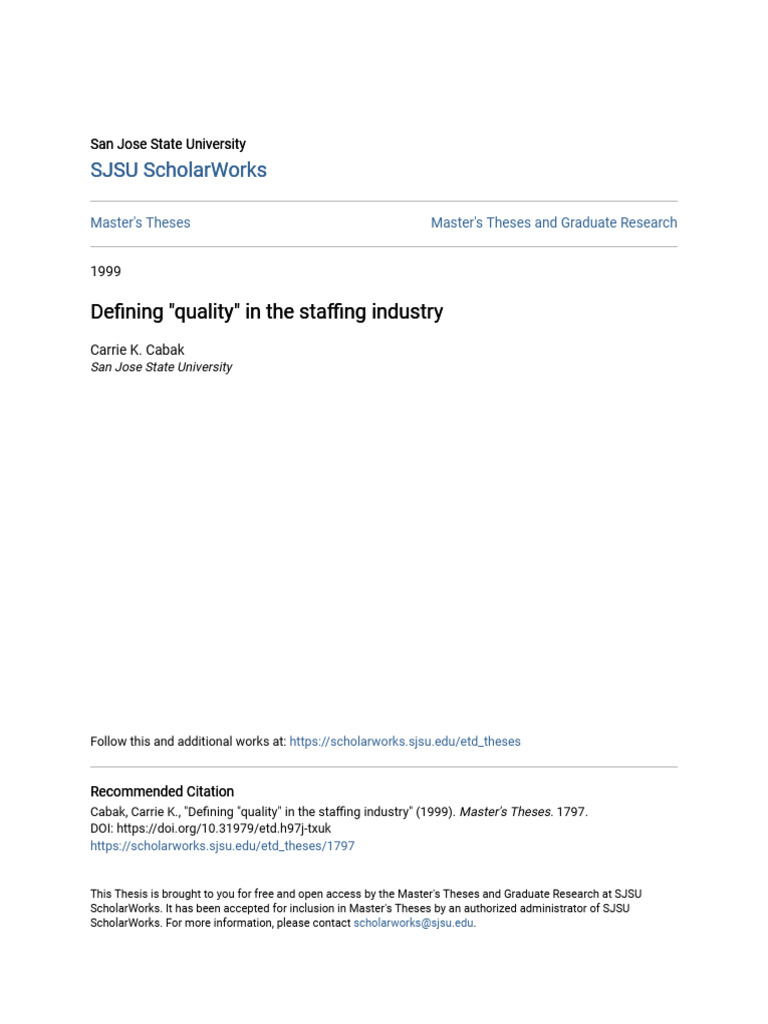 Defining Quality in The Staffing Industry | PDF