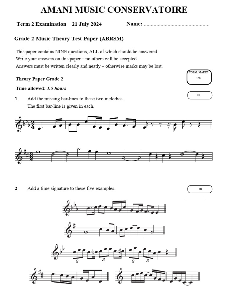 Music Theory Test Paper, Uncompleted 2018-Edition | PDF | Tempo ...