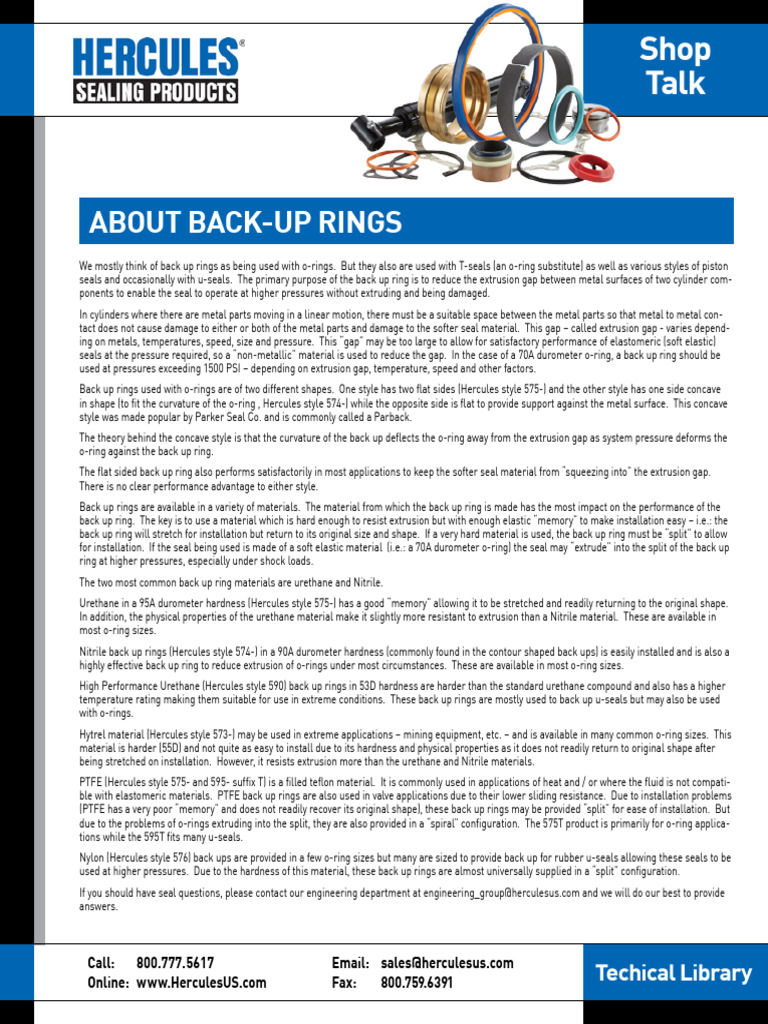Back-Up Rings From Hercules | PDF | Extrusion | Materials